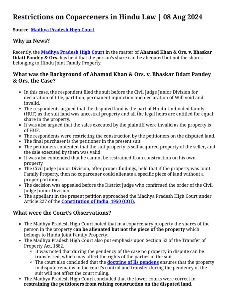 Joint Family Coparcenary | PDF | Lawsuit | Common Law