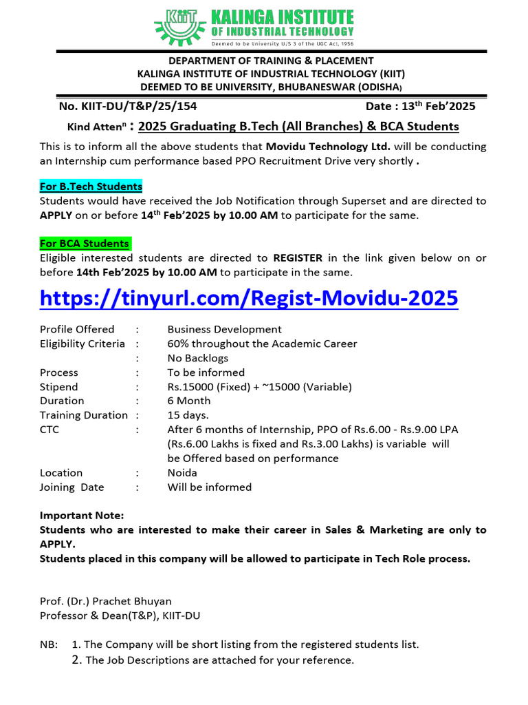 Movidu Internship & PPO Drive for 2025 Graduates | PDF | Learning ...