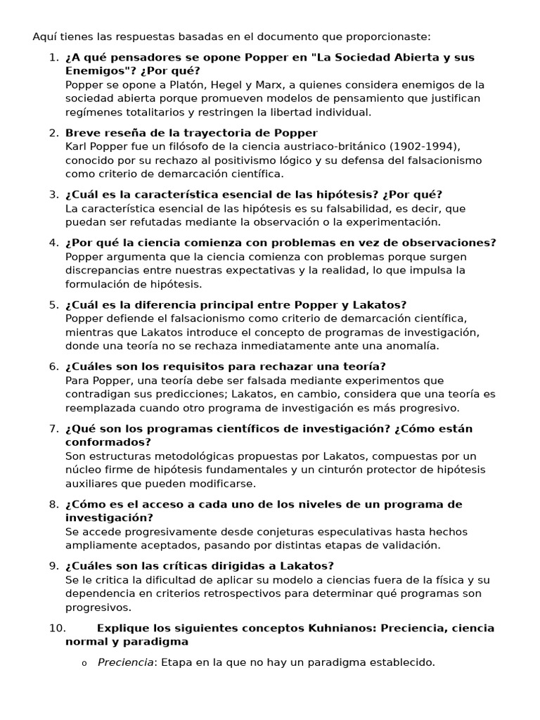 Popper, Lakatos y Kuhn: Filosofía de la Ciencia | PDF | Karl Popper ...
