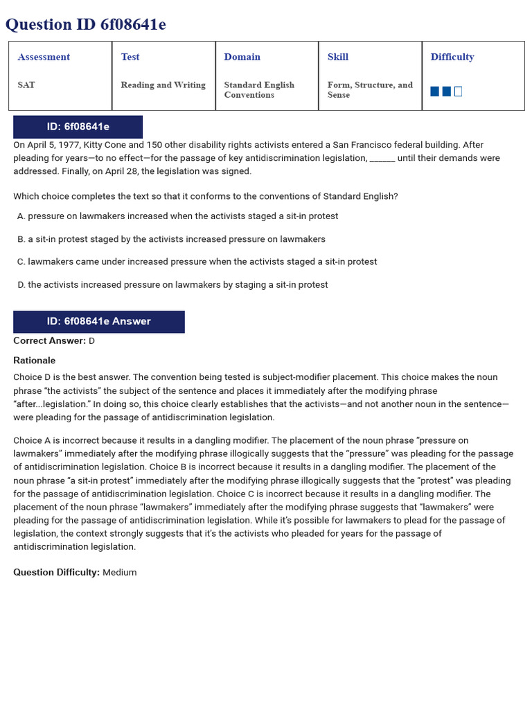 SAT Suite Question Bank - 1 o 10 Difficult and Hard Grammar 2622024 ...