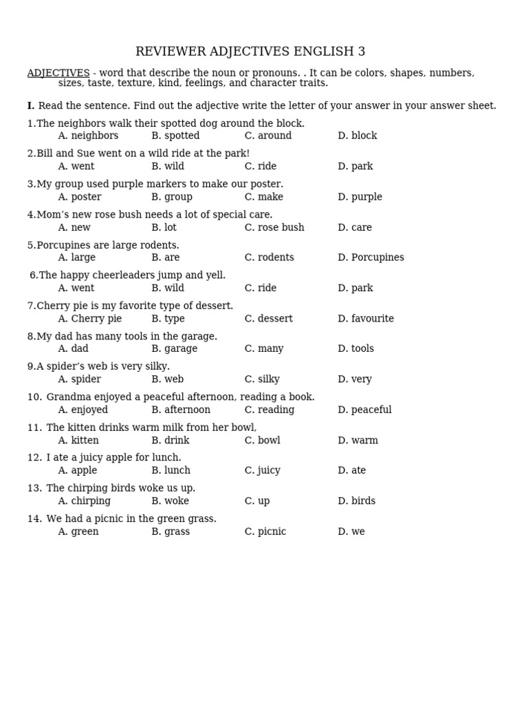 Ellna - Adjectives Reviewer | PDF