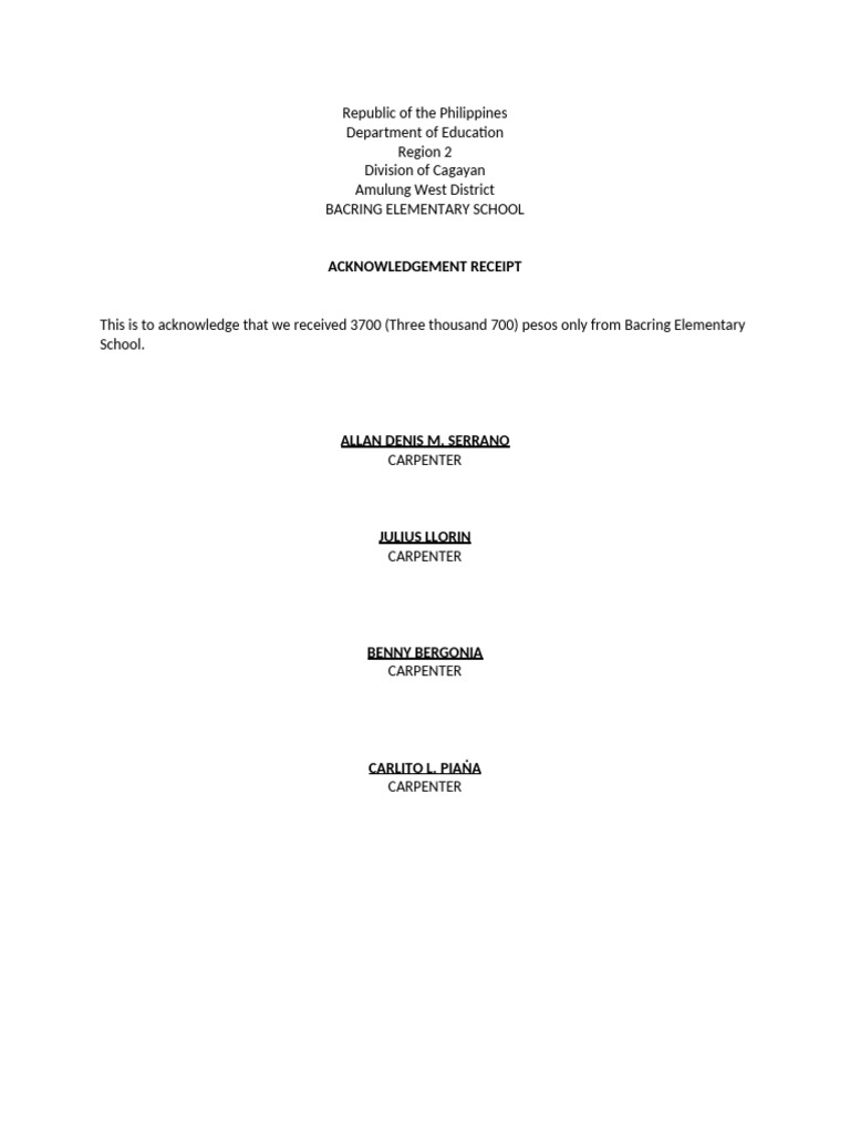 Acknowledgement Receipt for Funds | PDF