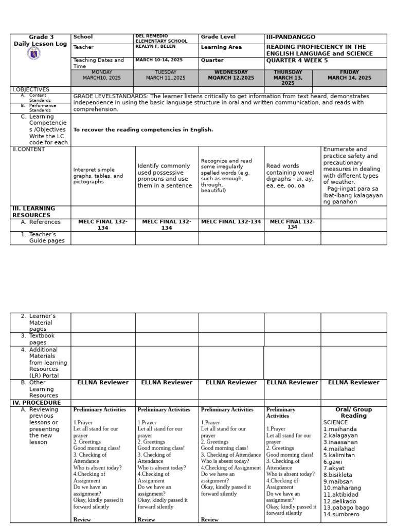 WEEK-5_DLL_ENGLISH-CATCH-UP-_PLAN | PDF | English Language | Linguistics