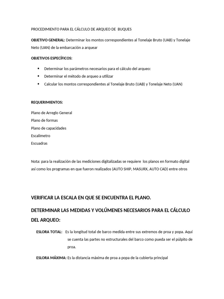 PROCEDIMIENTO PARA EL CÁLCULO DE ARQUEO DE BUQUES Leo | PDF | Embarcación | Envío