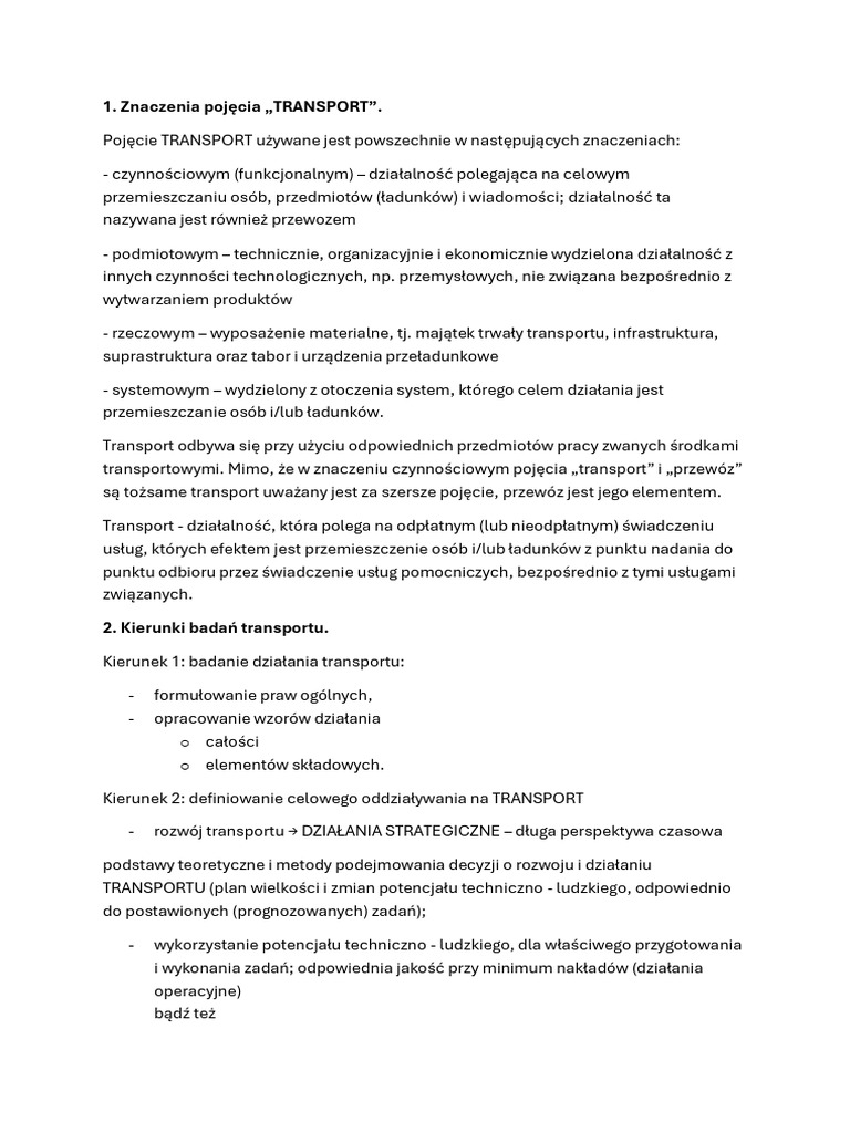 Notatka Systemy Transportowe PP | PDF