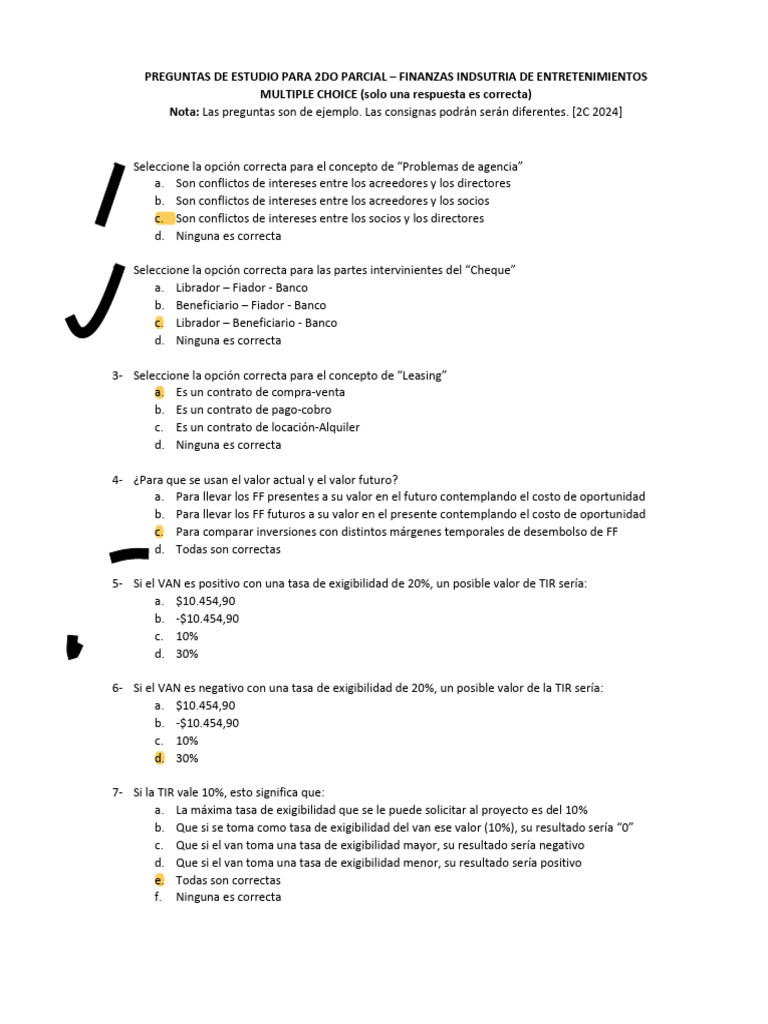 Consignas Parte Teorica Fie - Modelo 2P 2C2024 | PDF | Interés | Compartir (Finanzas)