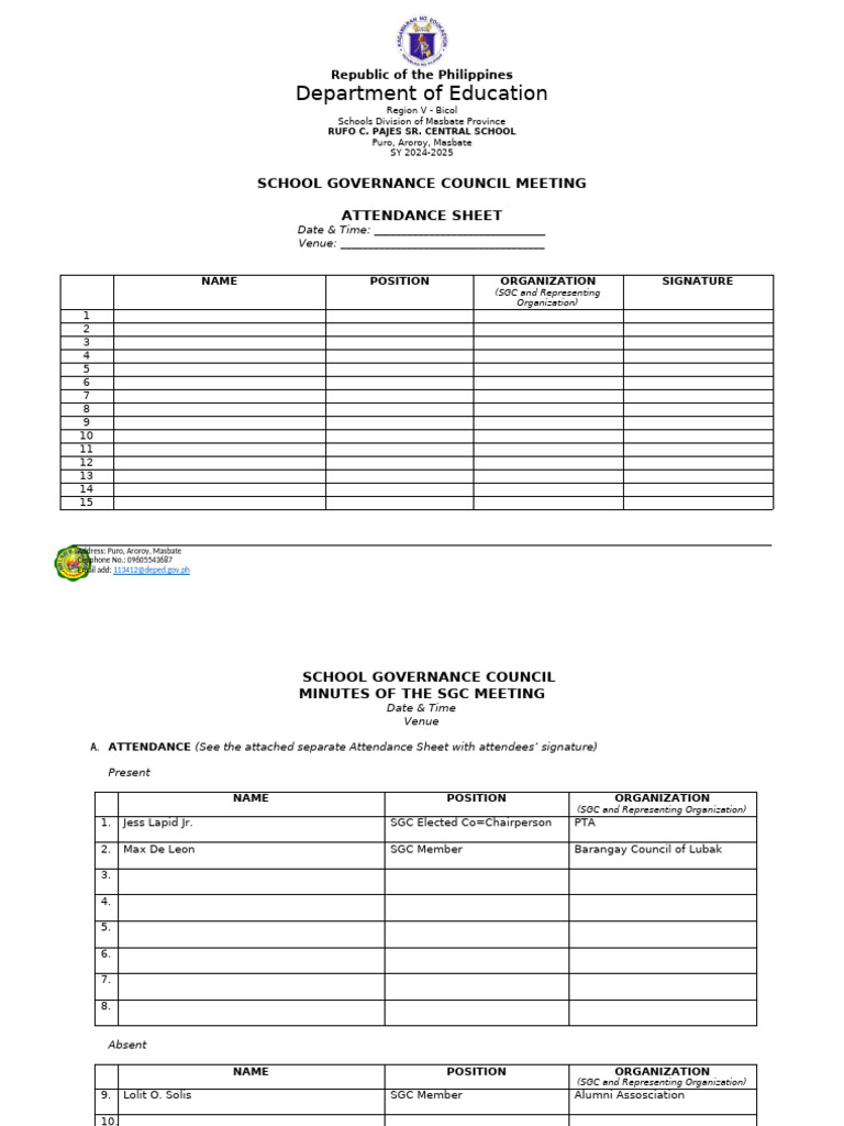 SGC Meeting Attendance Sheet 2024-2025 | PDF | Learning | Human ...