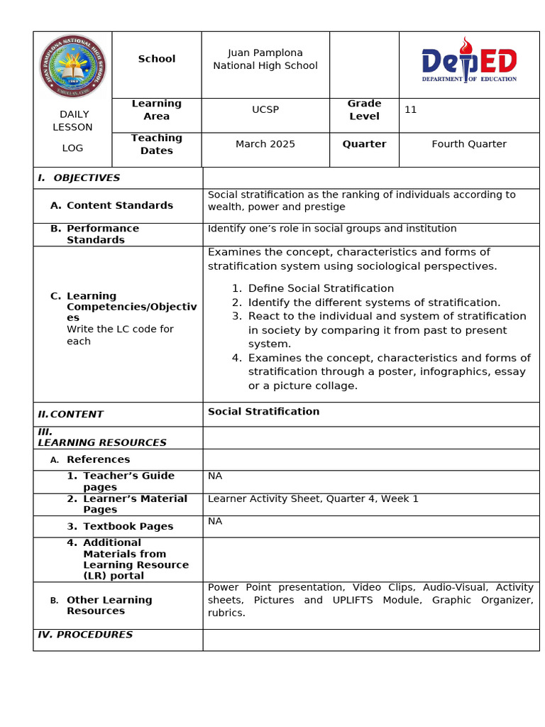 DLP in Ucsp Social Stratification | PDF | Social Inequality | Discrimination & Race Relations