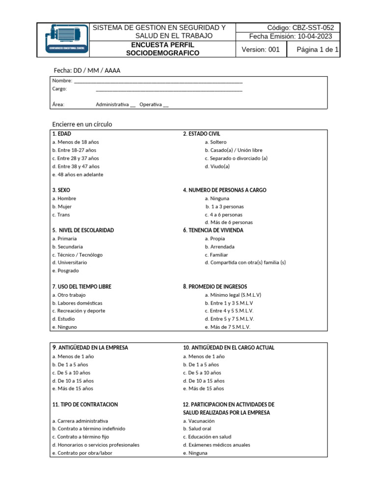 Encuesta Perfil Sociodemográfico y Morbilidad Sentida | PDF