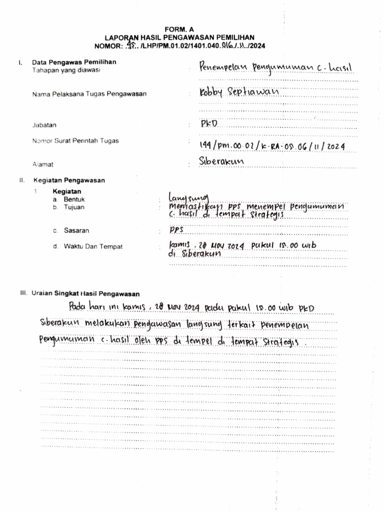 Form A Penempelan Pengumuman C-Hasil Siberakun | PDF