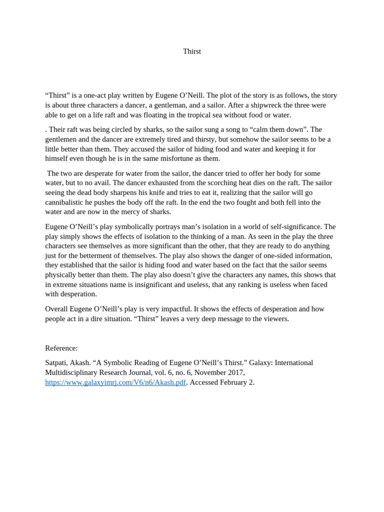 Summary of O'Neill's "Thirst" Play | PDF
