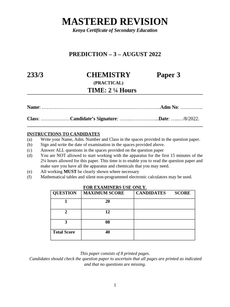 CHEMISTRY PAPER 3 | PDF | Titration | Chemistry