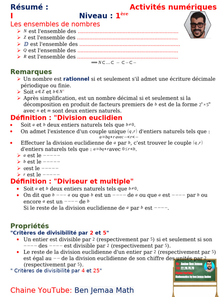 Division Euclidienne en 1ère Année | PDF | Décimal | Division