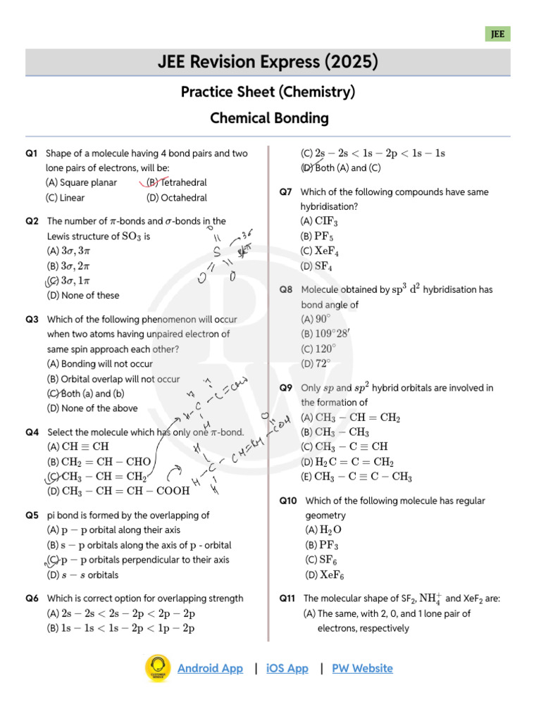 Chemical Bonding _ Practice Sheet | PDF | Chemical Bond | Chemical Physics