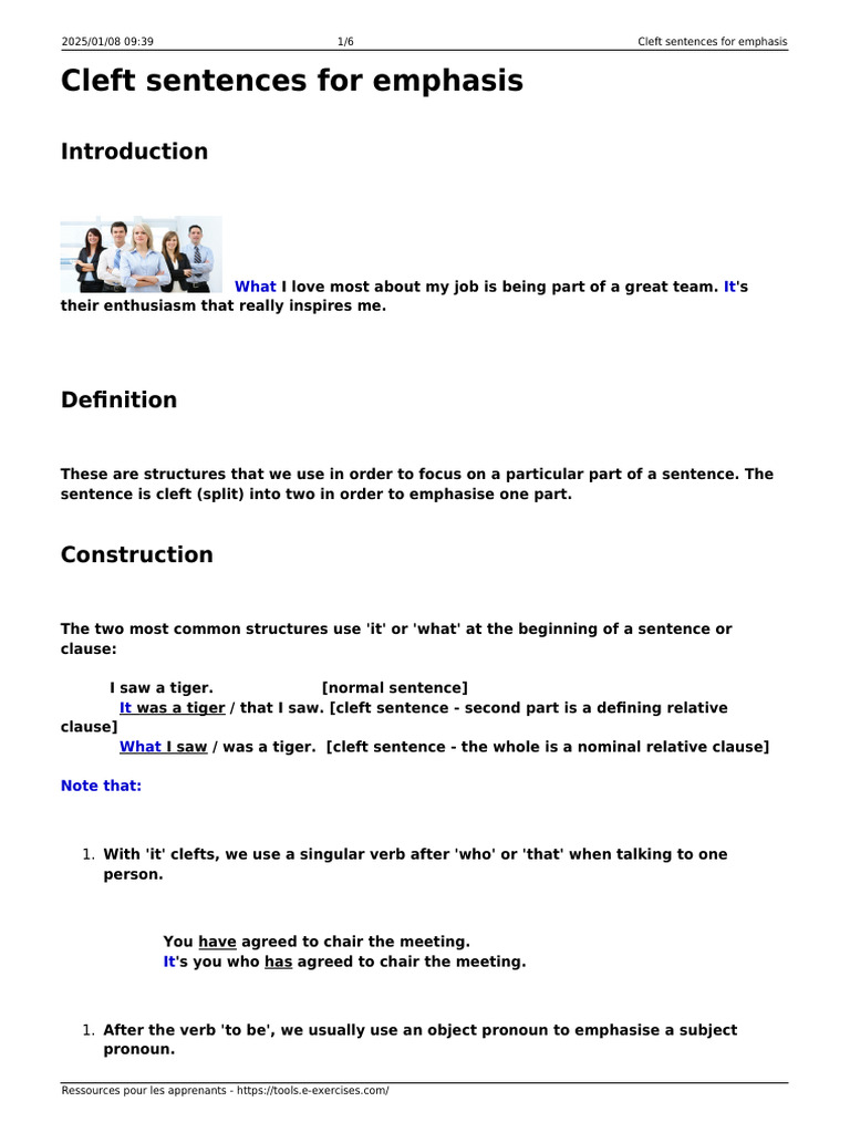 cleft_sentences_for_emphasis | PDF | Sentence (Linguistics) | Verb