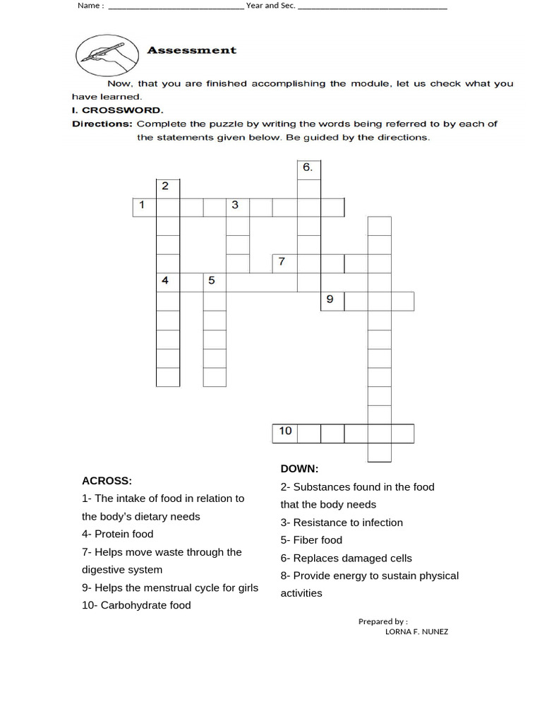 Nutritional Health Crossword Puzzle | PDF