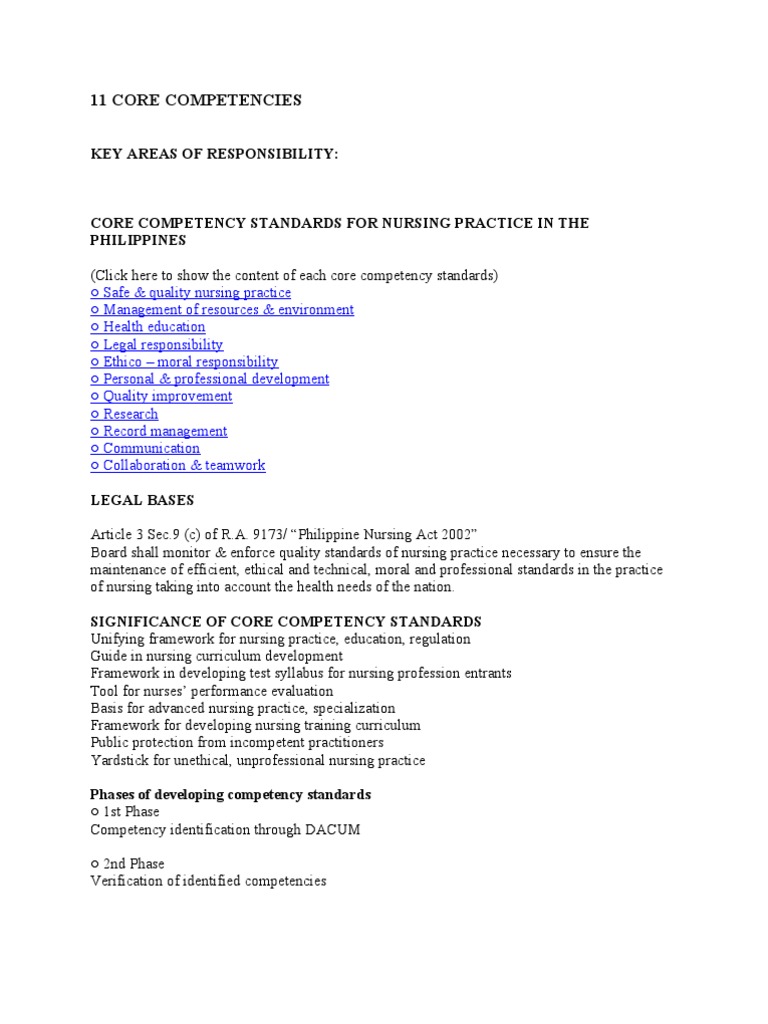 11 Core Competencies | PDF | Nursing | Competence (Human Resources)