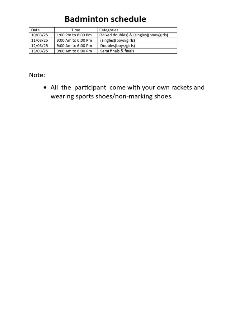 Badminton Schedule (2) Done | PDF