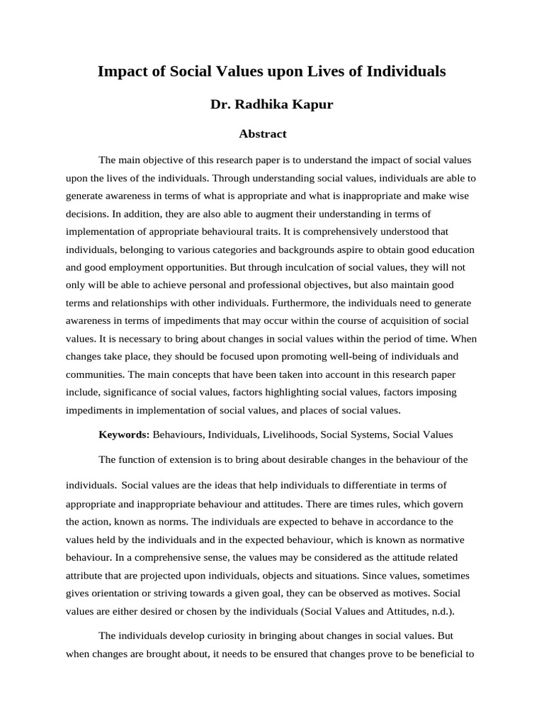 Impact of Social Values on Individuals | PDF | Solitude | Poverty