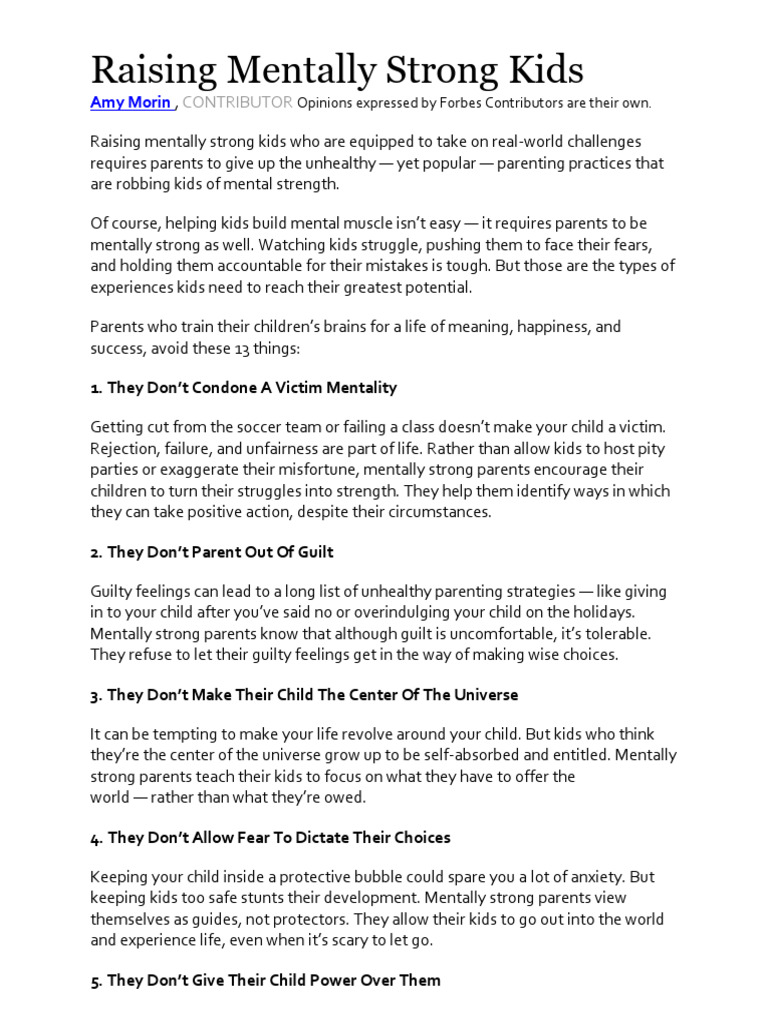 Raising Mentally Strong Kids | PDF | Disciplines | Psychology