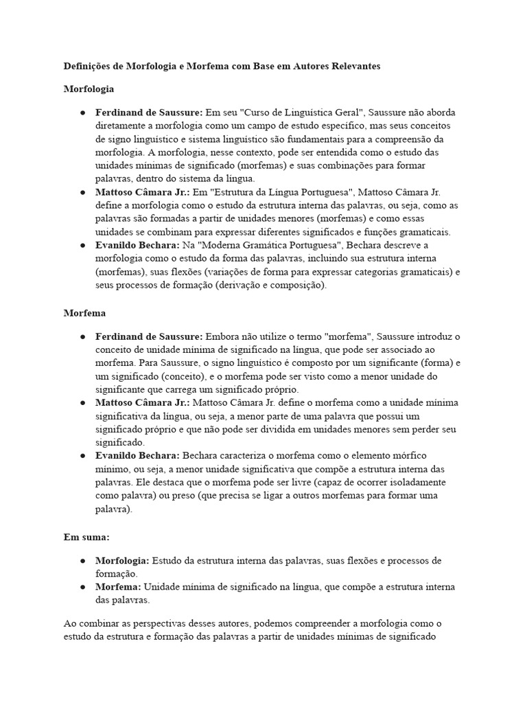 Definições de Morfologia e Morfema Com Base em Autores Relevantes | PDF ...