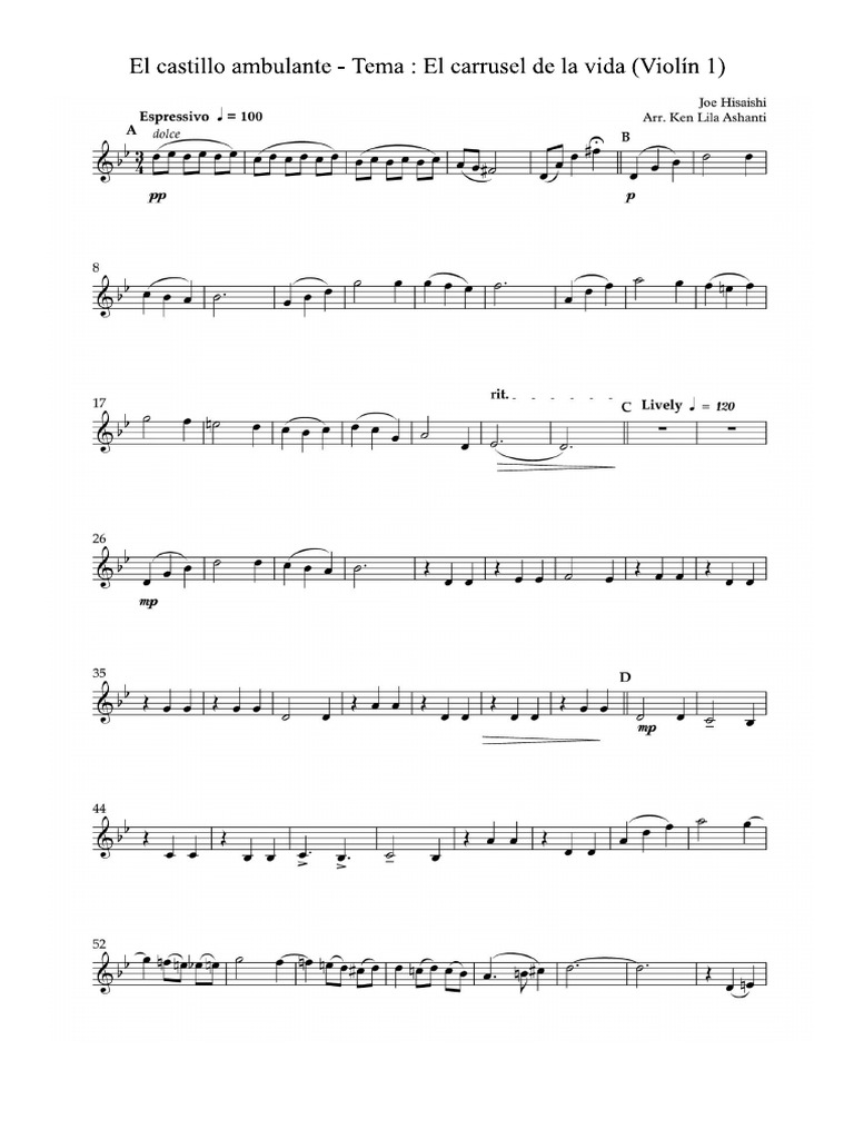 El Castillo Ambulante - Violin I Tomplay | PDF