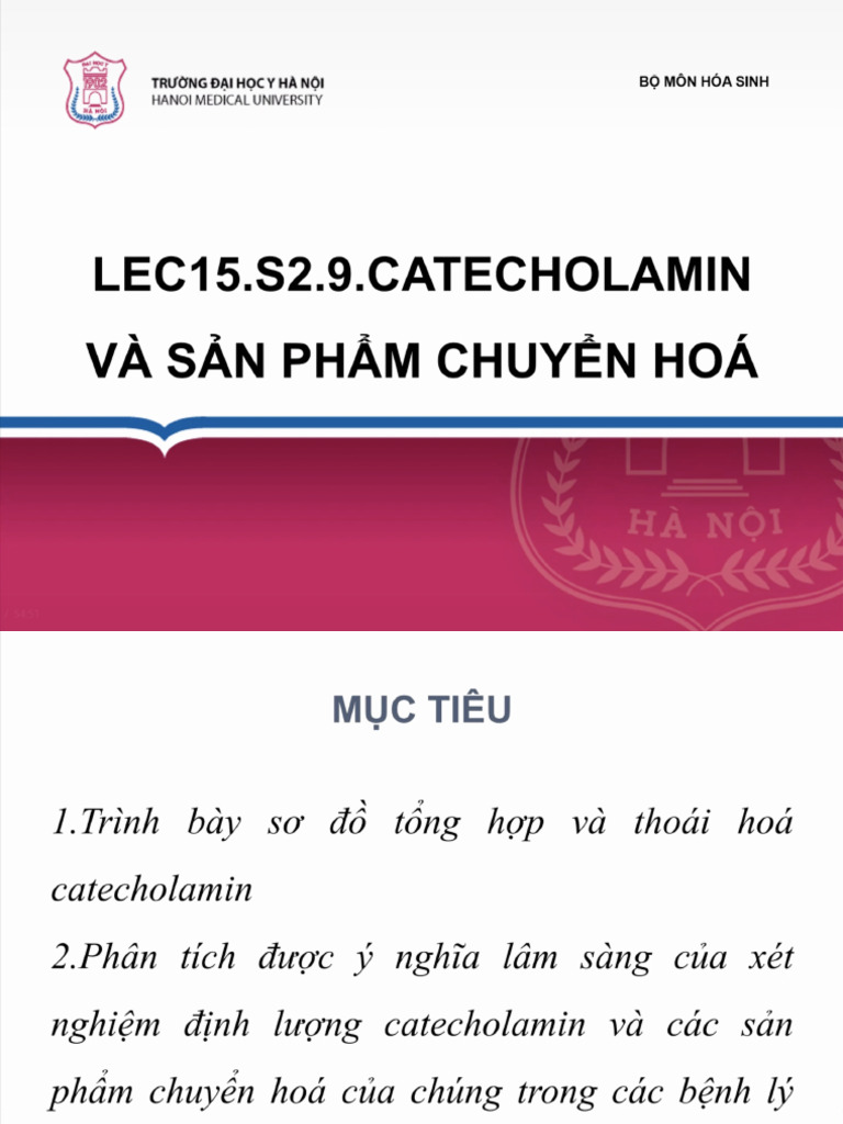 LEC15- Catecholamin và sản phẩm chuyển hoá | PDF