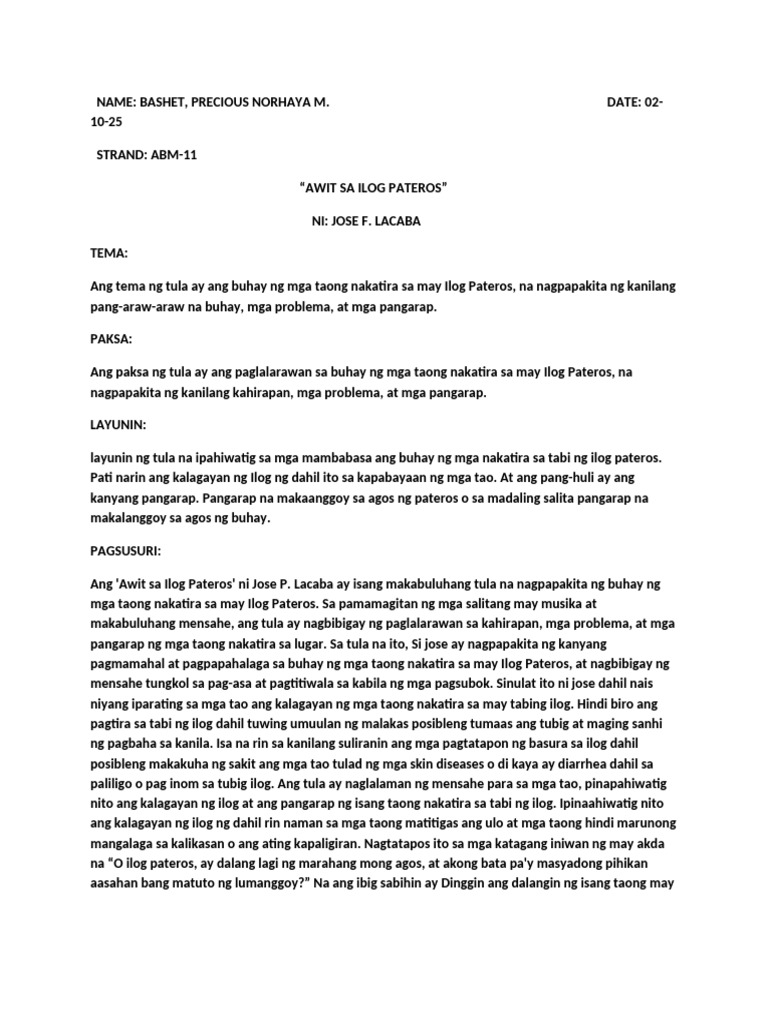 Awit Sa Ilog Pateros | PDF