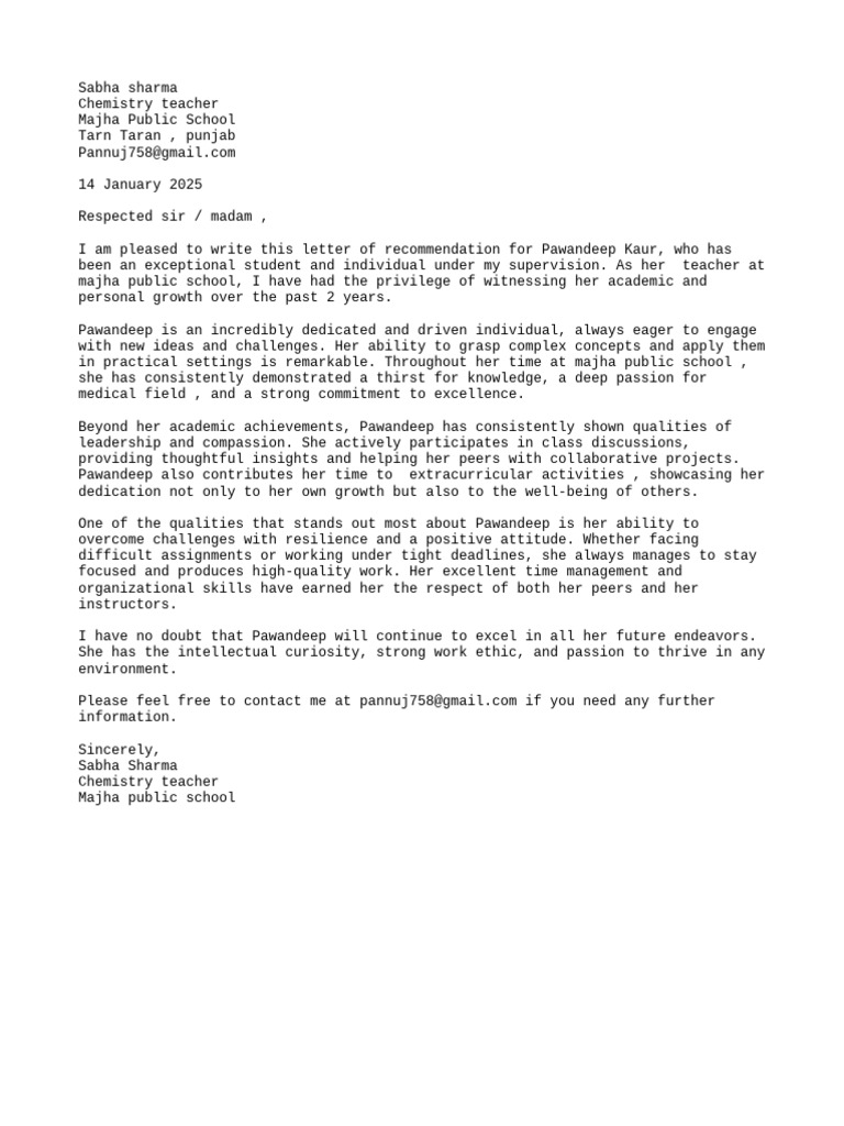 Recommendation Letter 2 | PDF