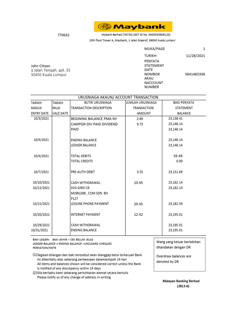 Malaysia Maybank | PDF | Debits And Credits | Accounting