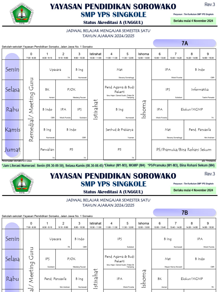 Jadwal Kelas Rev.3 | PDF