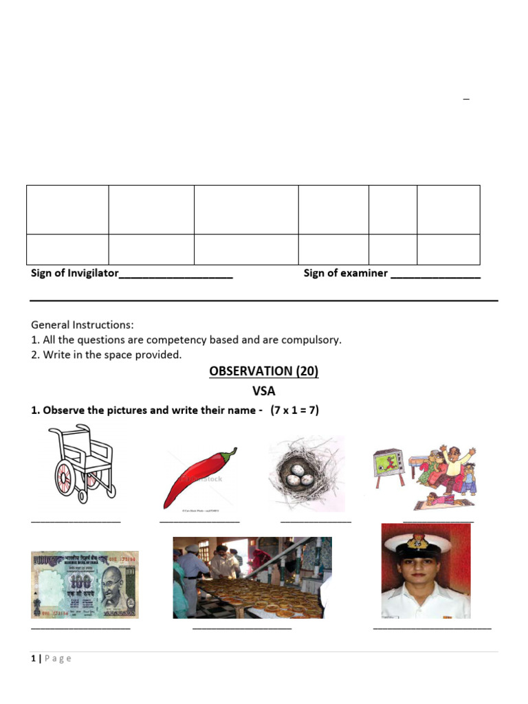 Class IV Evs Model Paper 2017 18 | PDF