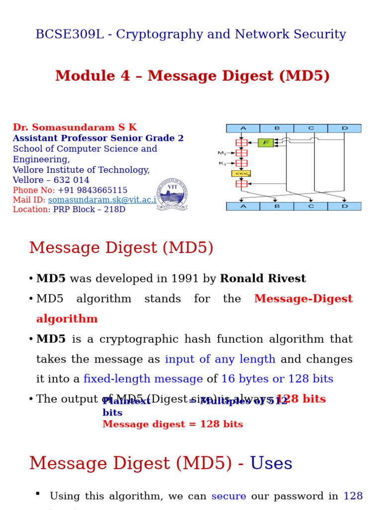 18-Message Digest (MD5) - 25-02-2025 | PDF | Secrecy | Secure Communication