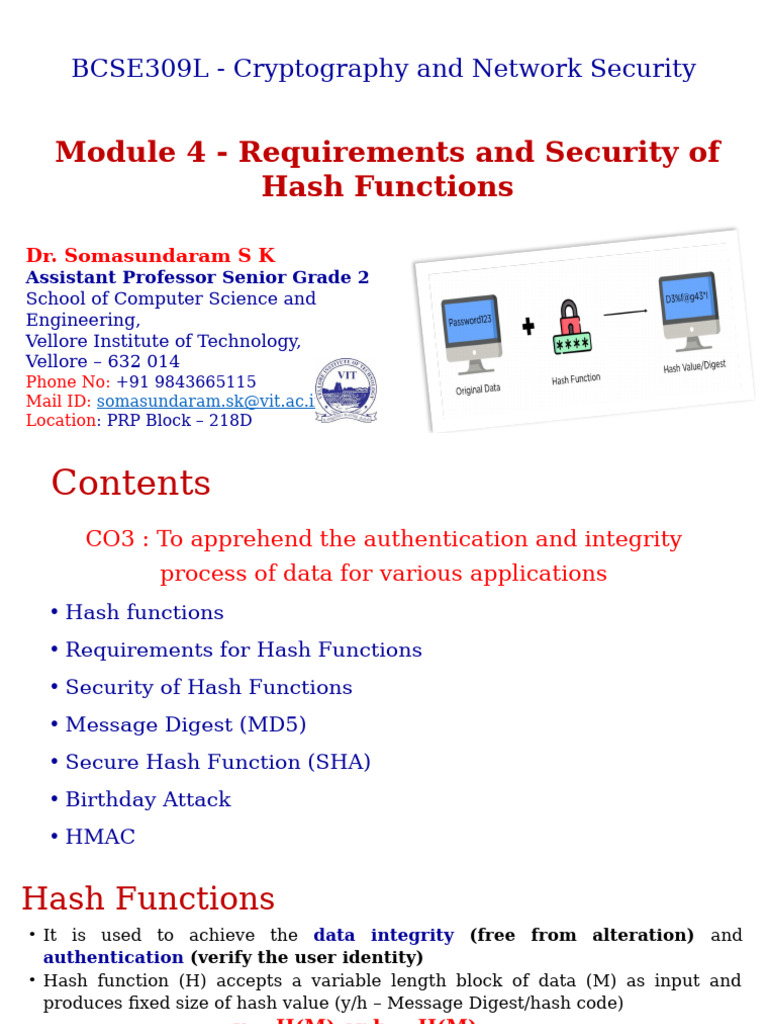 17-Requirements For Hash Functions-14!02!2025 | PDF | Cryptography | Security Technology