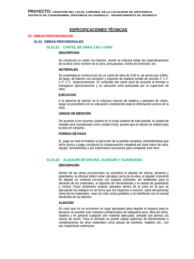 ESPECIFICACIONES TÉCNICAS LOCAL COMUNAL ANTIJIRCA | PDF | Hormigón | Fundación (Ingeniería)