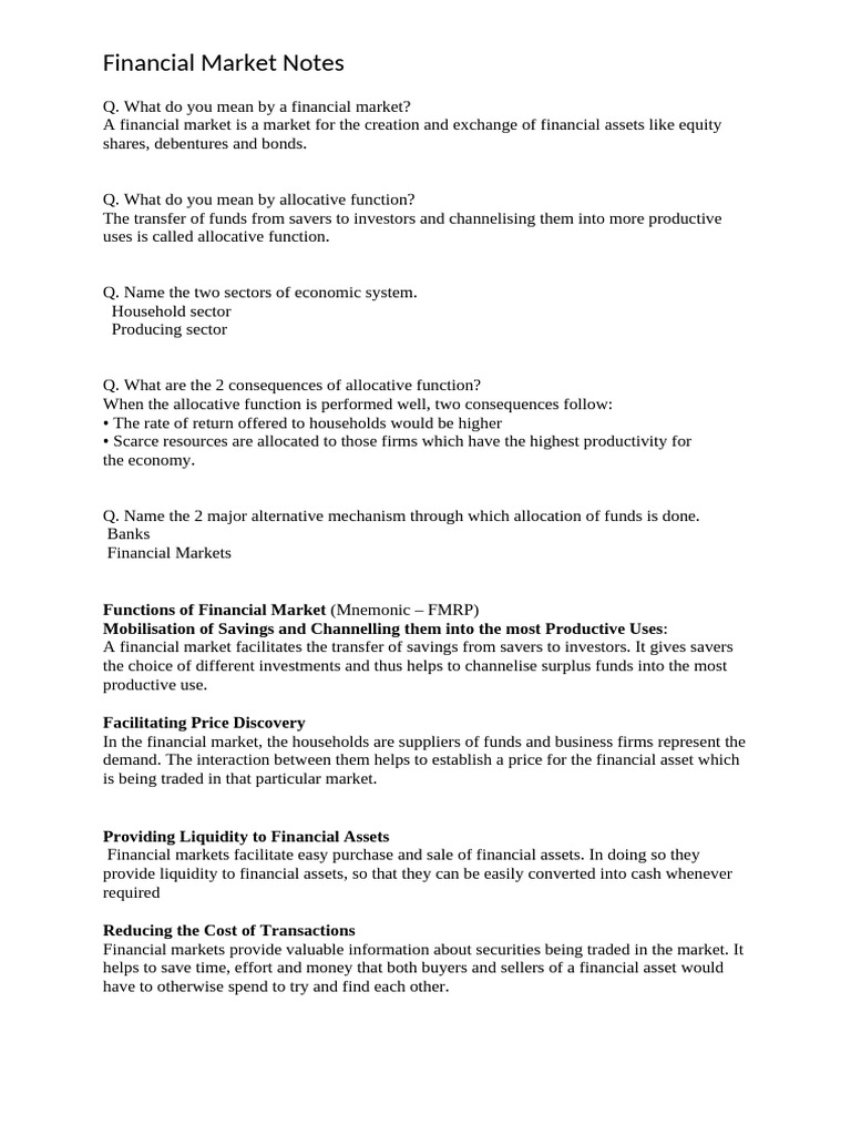 Financial Market Notes Day 1 | PDF
