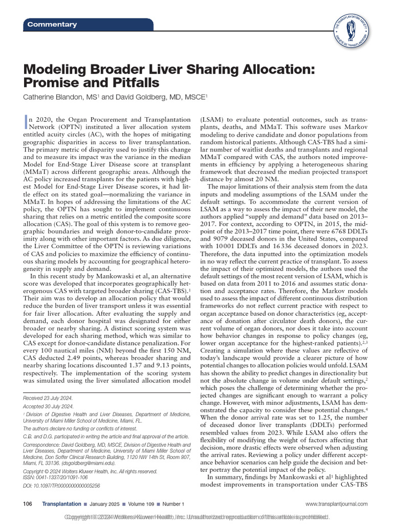 Modeling Broader Liver Sharing Allocation Promise.15 | PDF | Organ ...