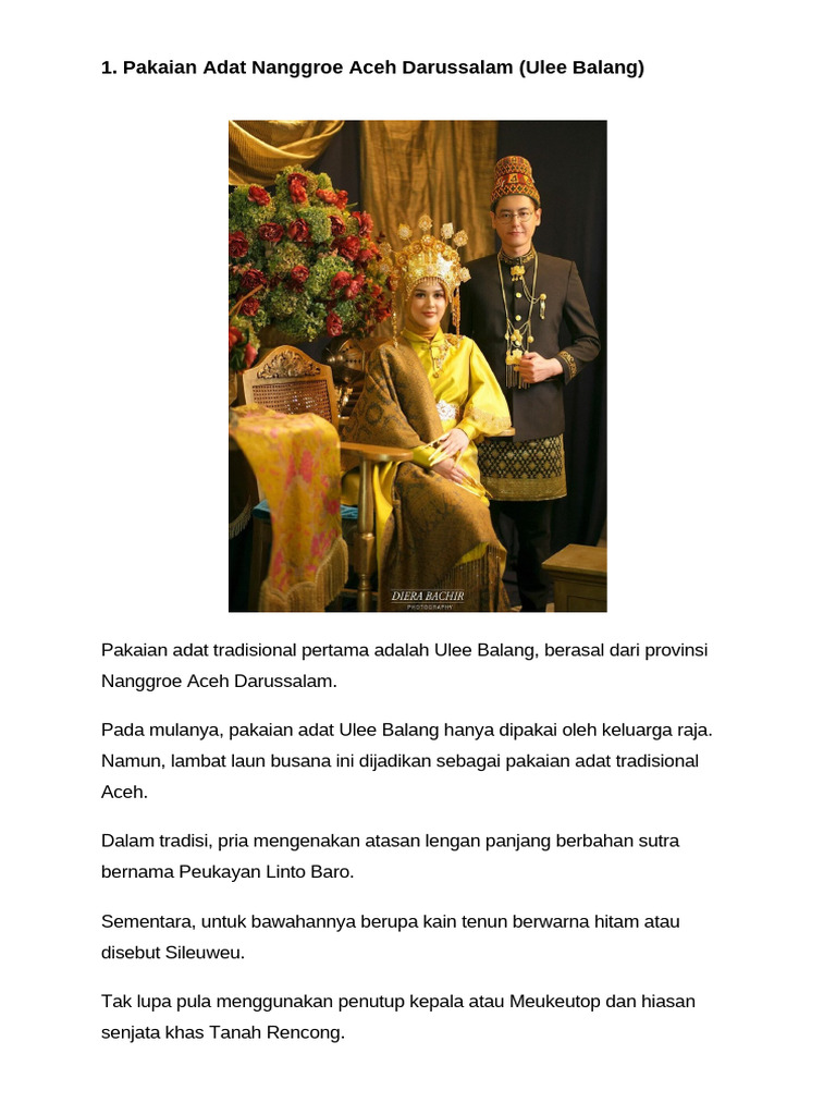 Pakaian Adat Ulee Balang Aceh | PDF