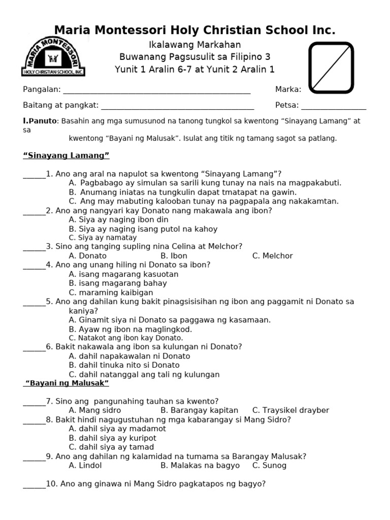 Fil - 03 - 2Q - Buwanang Pagsusulit A6-7 | PDF