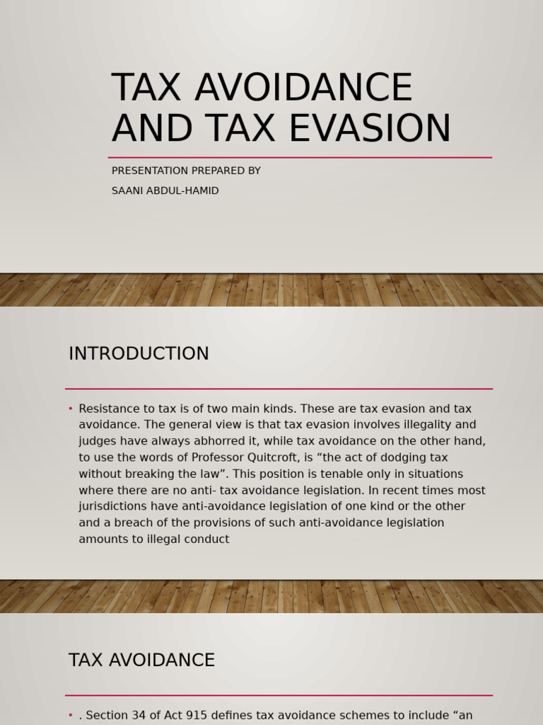 Tax Avoidance & Tax Evasion Presentation | PDF | Dividend | Equity ...