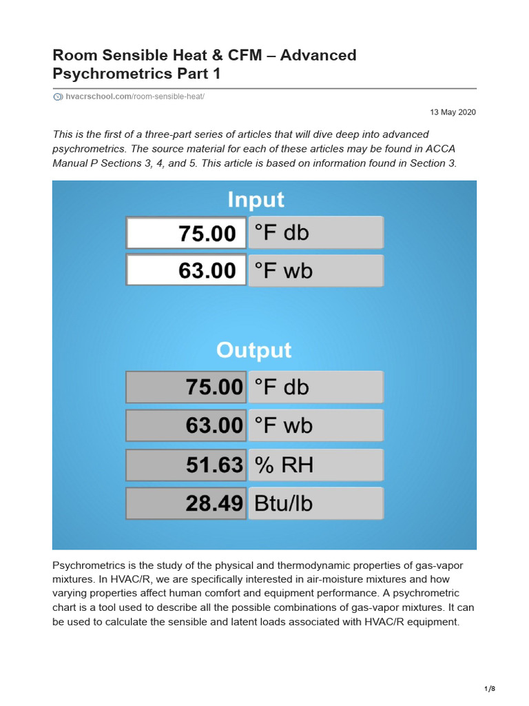 Room Sensible Heat CFM Advanced Psychrometrics Part 1 | PDF ...