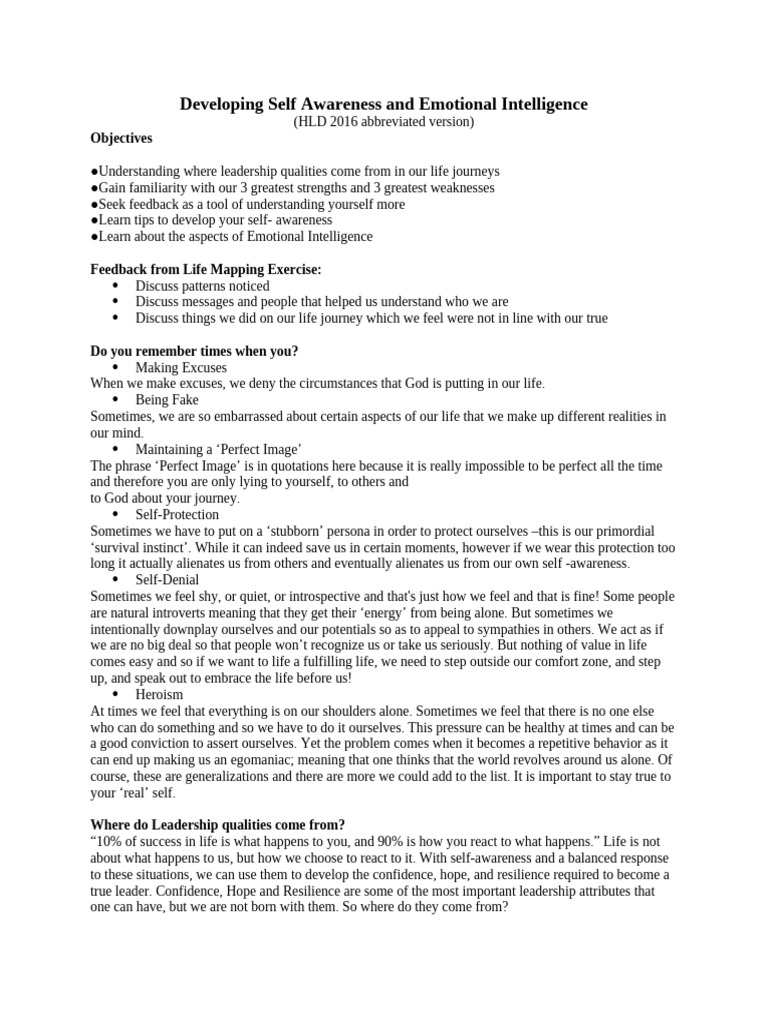 Lesson 4 Self Awareness 3 | PDF | Feeling | Intelligence