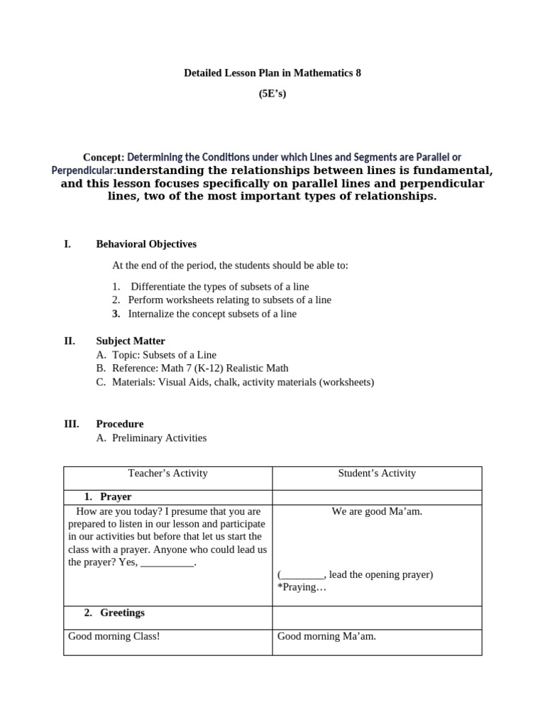Math 8 Lesson Plan: Lines & Segments | PDF | Lesson Plan