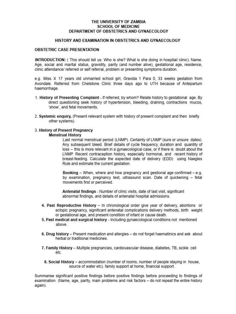 Obs HX CLERKING SHEET MBChB-1 | PDF | Pregnancy | Childbirth