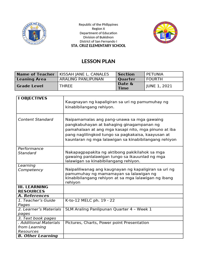 COT - DLP - Araling Panlipunan 3 | PDF