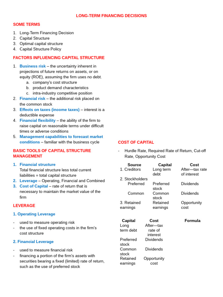 Long Term Financing Decisions | PDF | Capital Structure | Cost Of Capital