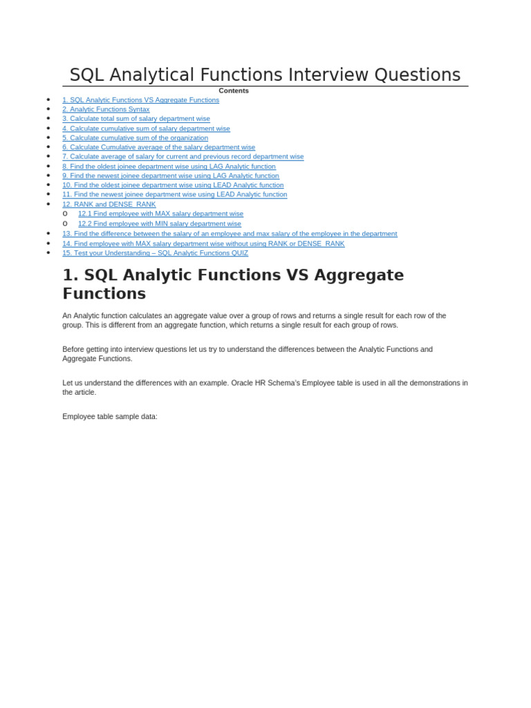 Oralcle Analytical Questions | PDF | Sql | Function (Mathematics)