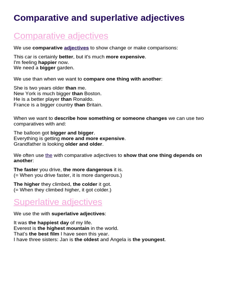 Comparative and Superlative Adjectives | PDF | Adjective | Linguistics