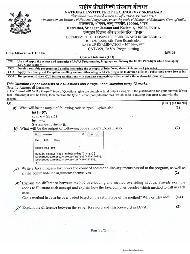 NIT SRINAGAR PYQs Papers 2023 | PDF | Asynchronous Transfer Mode ...