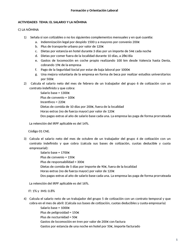 ACTIV - FOL Und 8 Salario y Nómina - Nómina | PDF | Salario | Tiempo ...